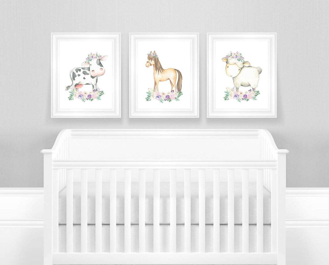 Boho Farm Animals Nursery Wall Decor, Cow Horse Sheep Farm Animals Wall ...
