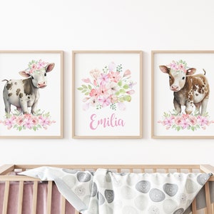 Cow Nursery Art, Cow Nursery Wall Decor, Baby Girl Nursery Decor, Pink ...