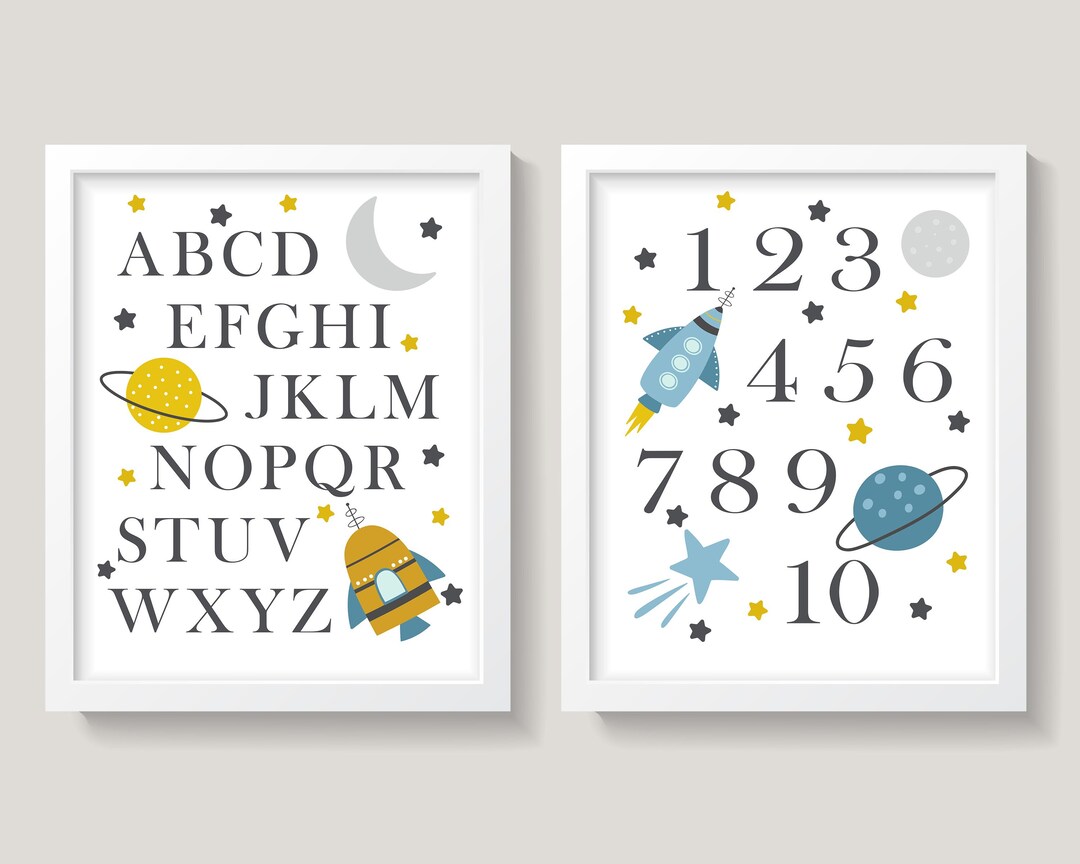 Outer Space Wall Decor, Alphabet Letters and Numbers Art, Boy Space ...