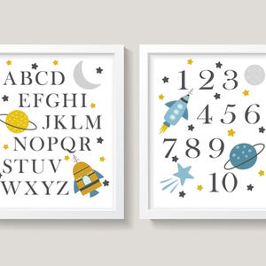 Outer Space Wall Decor, Alphabet Letters and Numbers Art, Boy Space ...