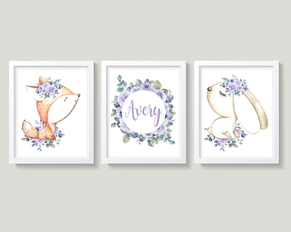 Boho Woodland Animals Nursery Wall Decor Fox Wall Art Bunny | Etsy