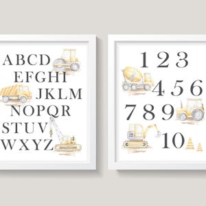 Construction Truck Alphabet Nursery Art, Trucks Numbers Nursery Wall ...