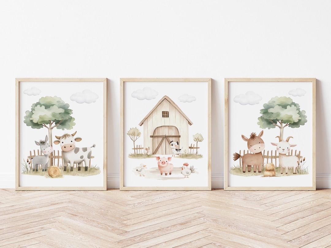 Farm Animals Nursery Wall Decor, Barnyard Nursery Art, Cow Nursery Art ...