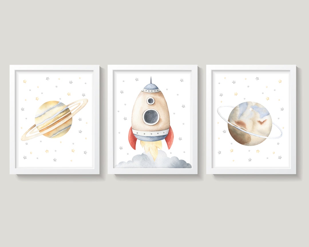 Outer Space Boy's Room Decor, Space Rockets Planets Stars, Neutral ...