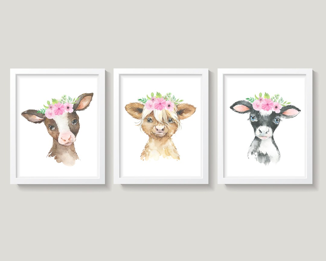 Cows Nursery Wall Decor, Farm Animals Nursery Art, Boho Cow Decor, Baby ...
