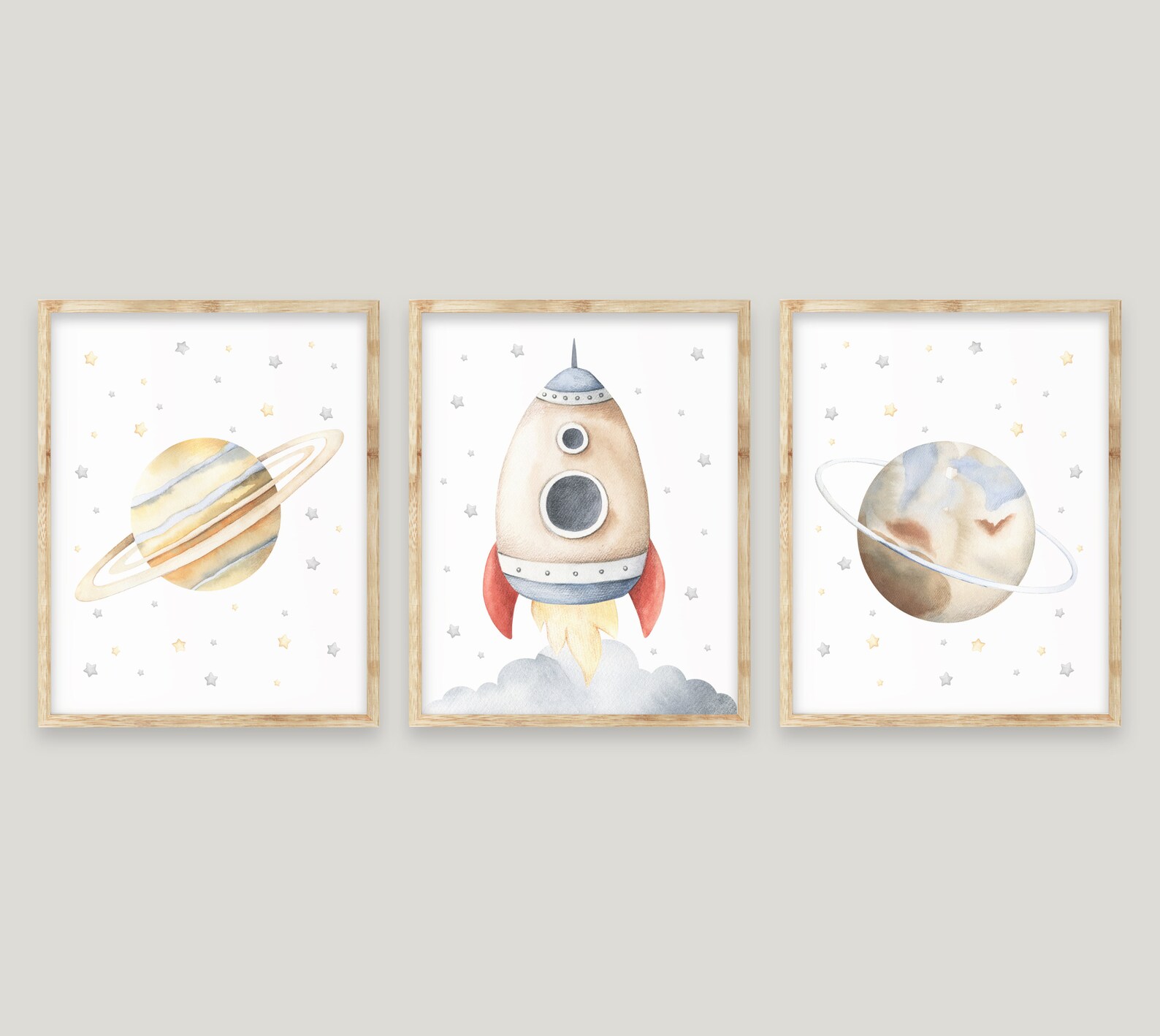 Outer Space Boy's Room Decor, Space Rockets Planets Stars, Neutral ...