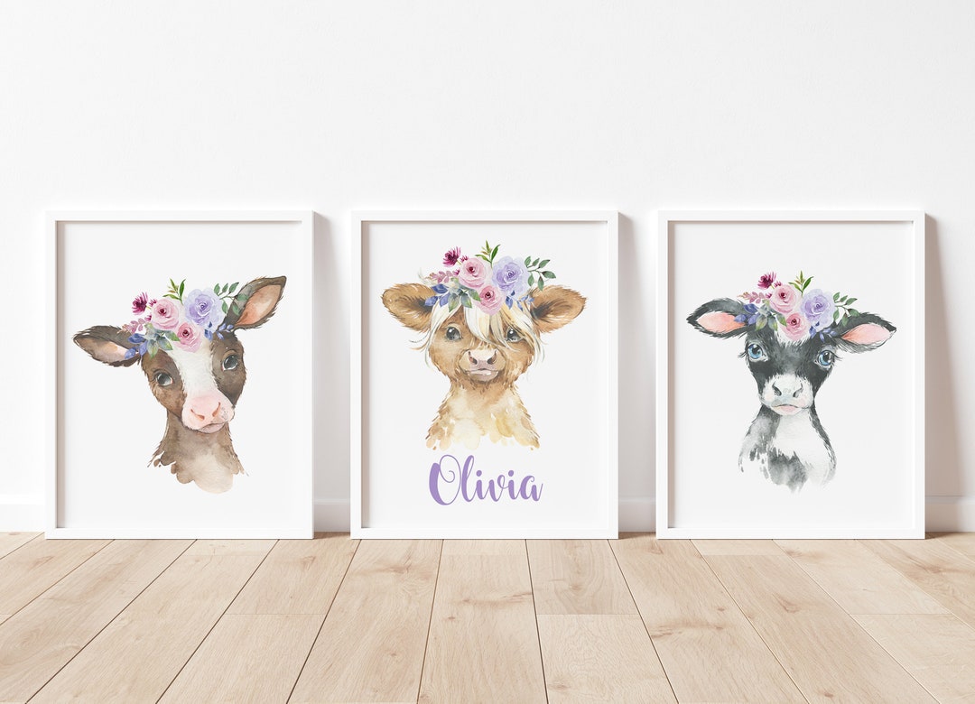 Cows Nursery Wall Decor, Cow Nursery Art, Baby Girl Nursery Decor, Pink ...