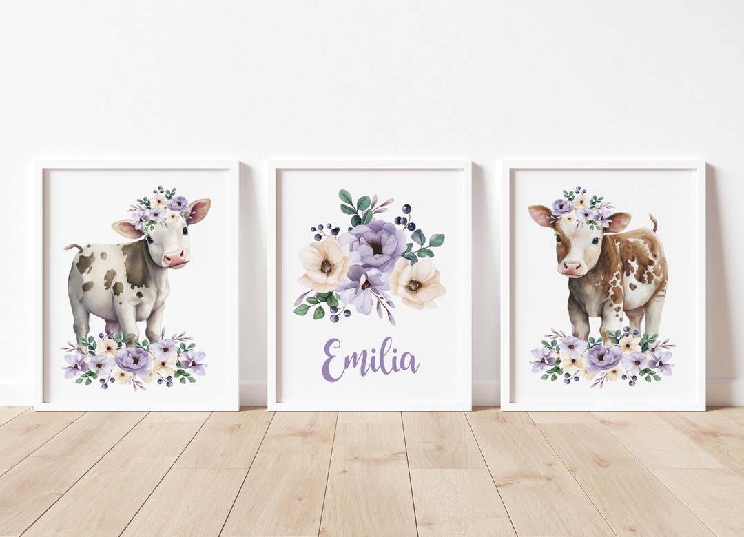 Cow Nursery Art, Cow Nursery Wall Decor, Baby Girl Nursery Decor ...
