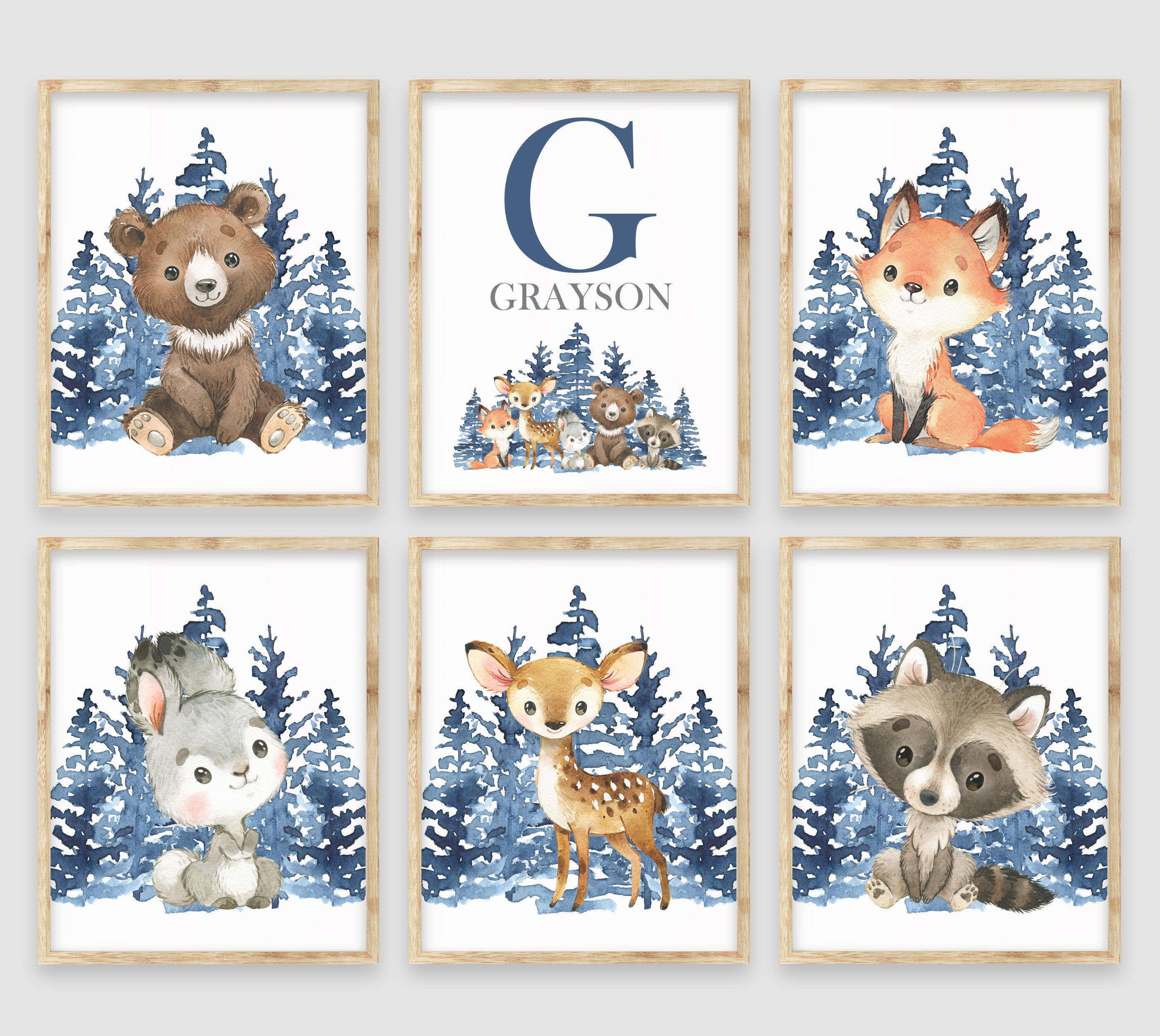Woodland Animals Wall Decor Woodland Nursery Wall Decor Navy - Etsy