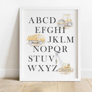 Construction Truck Alphabet Nursery Art, Trucks Numbers Nursery Wall ...