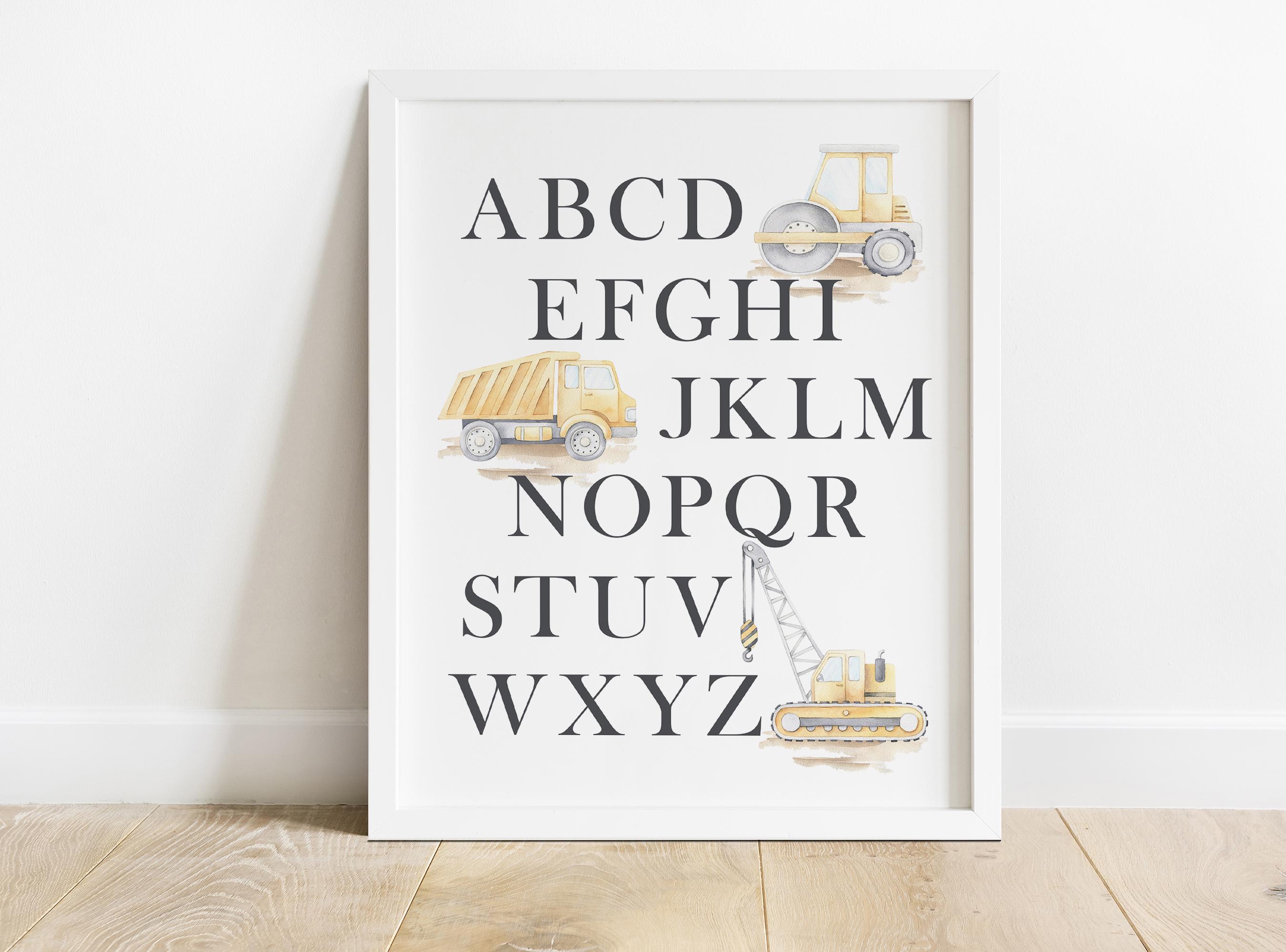 Construction Truck Alphabet Nursery Art, Trucks Numbers Nursery Wall ...
