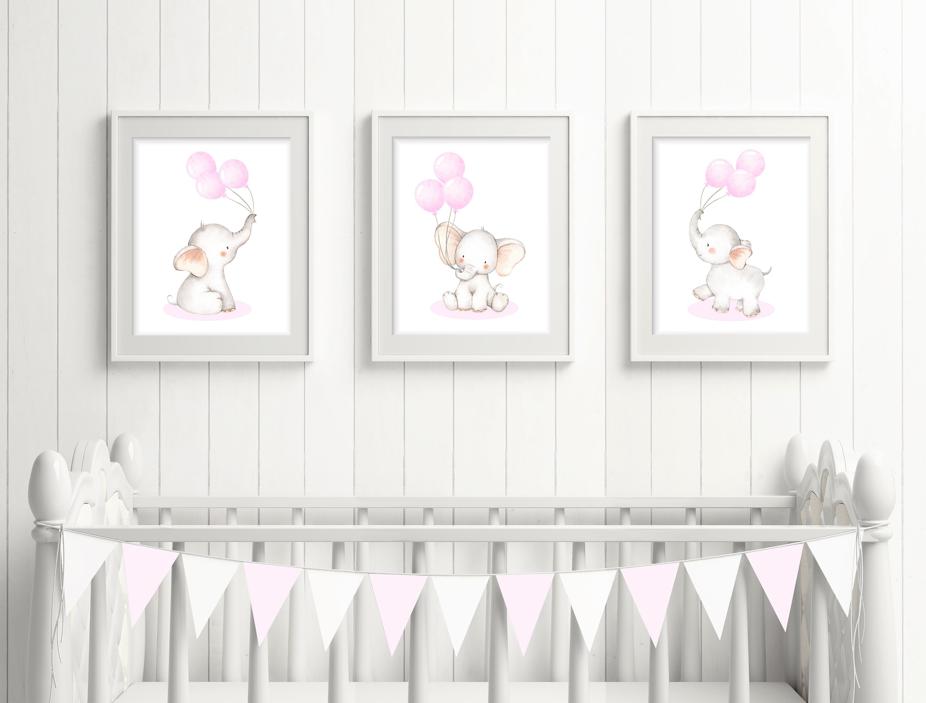 Watercolor Pink Elephant, Elephant With Balloons Baby Nursery, Pink ...
