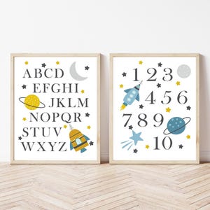 Outer Space Wall Decor, Alphabet Letters and Numbers Art, Boy Space ...