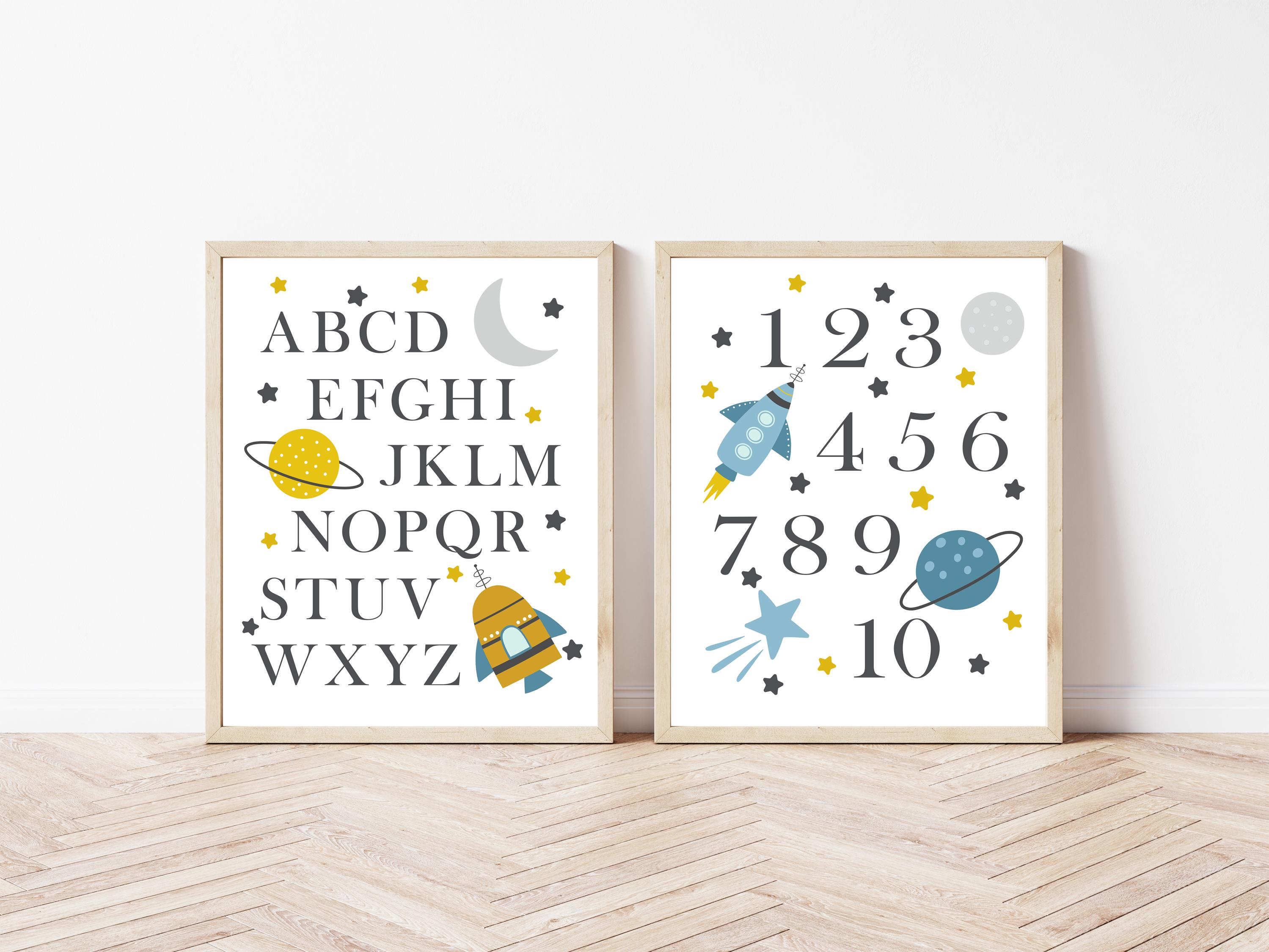 Outer Space Wall Decor, Alphabet Letters and Numbers Art, Boy Space ...
