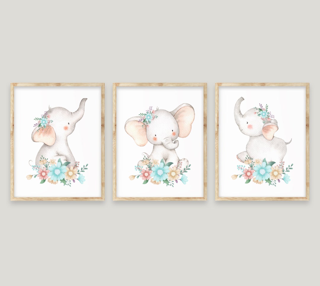 Boho Elephant Nursery Wall Decor, Boho Elephants Nursery Wall Art, Baby ...