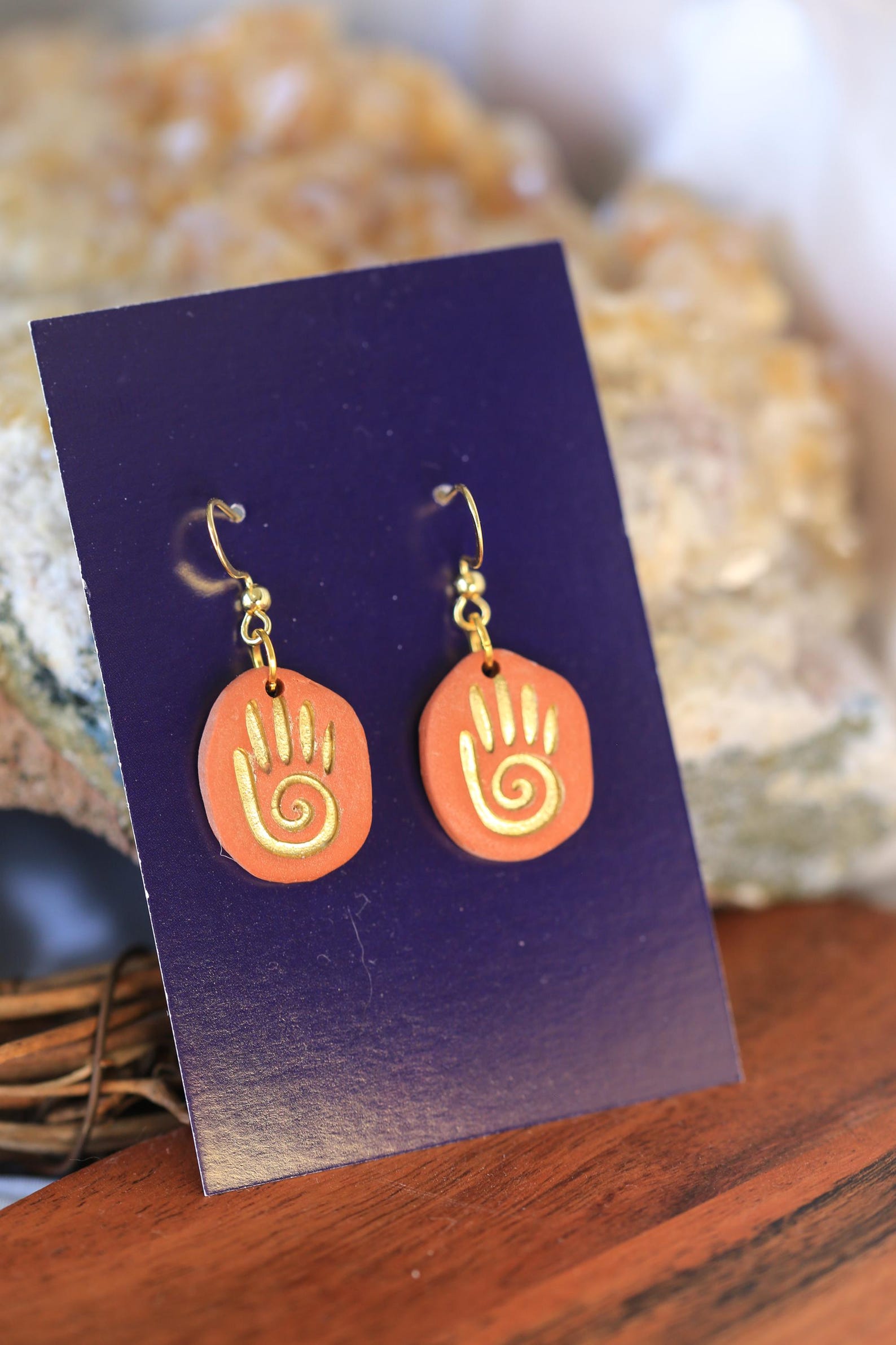 Ancient Handprint Earrings - Handmade Polymer Clay Earrings With Gold ...