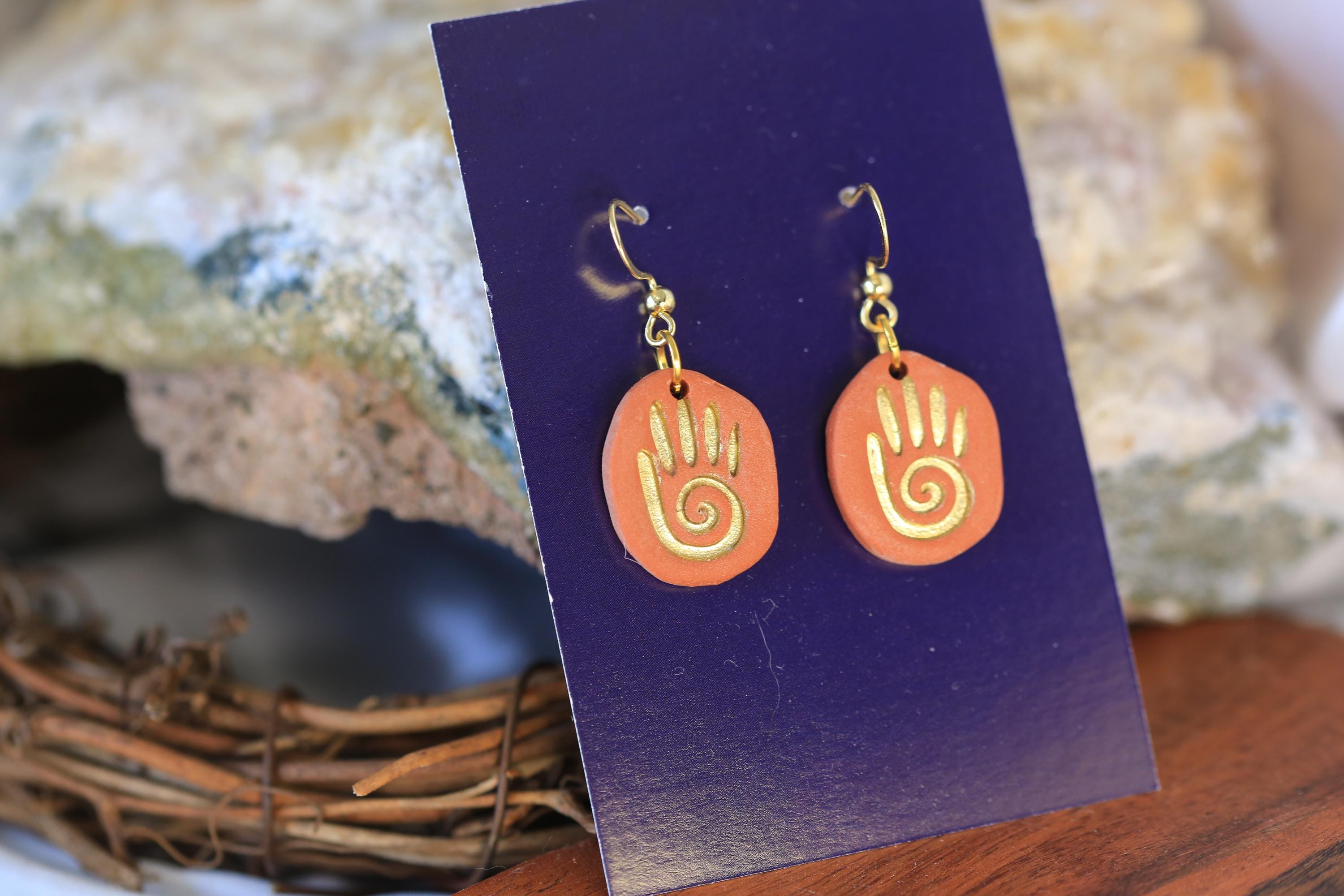 Ancient Handprint Earrings - Handmade Polymer Clay Earrings With Gold ...