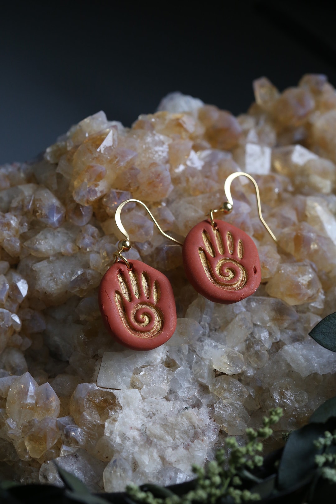 Ancient Inspired Handprint Polymer Clay Earrings - Gold Steel Hook ...