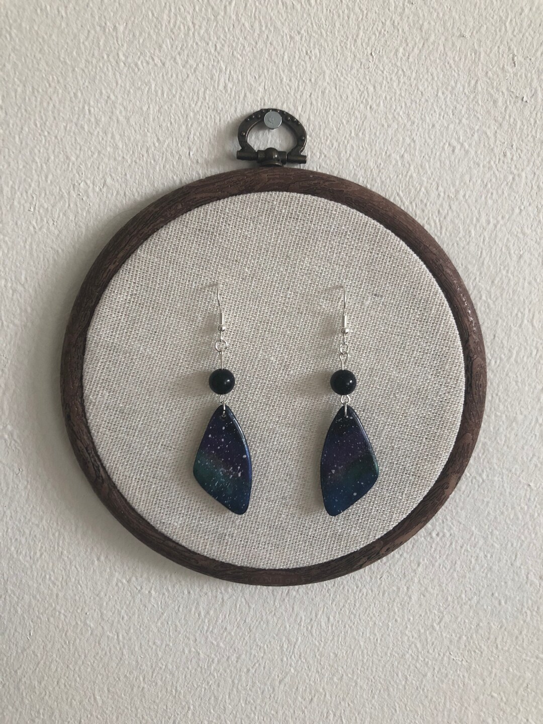 Galaxy Earrings With Blue Goldstone Bead - Handmade Nebula Pattern ...