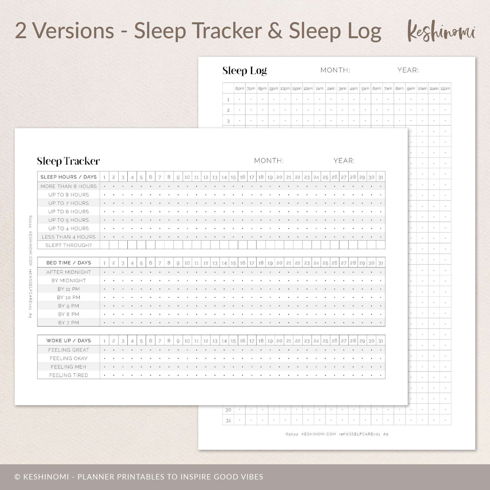 Self Care Sleep Tracker and Sleep Log, PRINTABLE A5 Planner Inserts ...