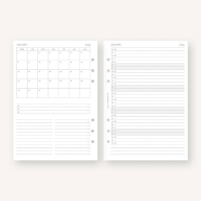 Elegant 2024 Basic Monthly A5 Printable Planner Insert, 1 Month at a Glance, Cover Dashboard ...