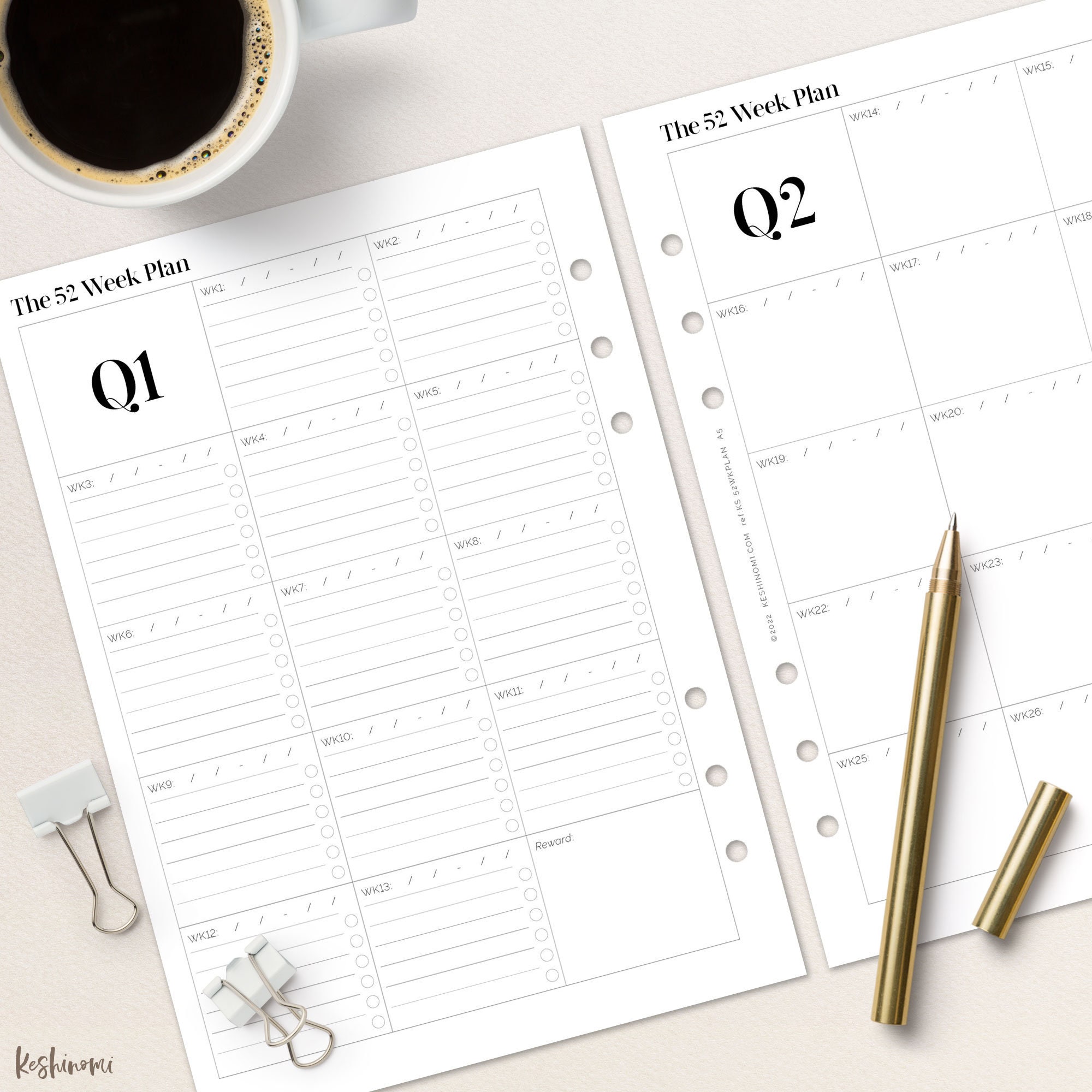 52 Week Plan, Printable A5 Planner Insert, Quarterly Goal Planning ...