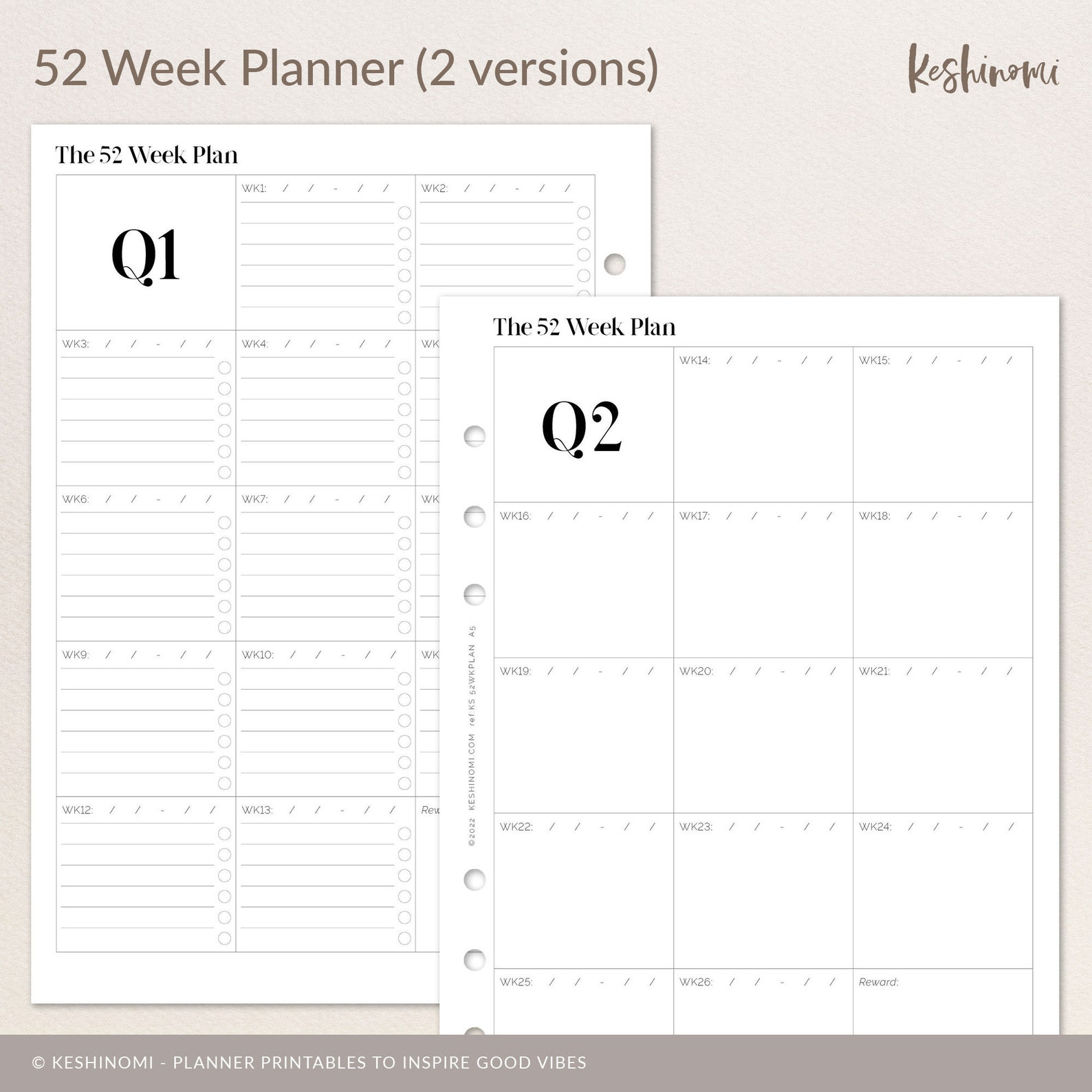 52 Week Plan, Printable A5 Planner Insert, Quarterly Goal Planning ...