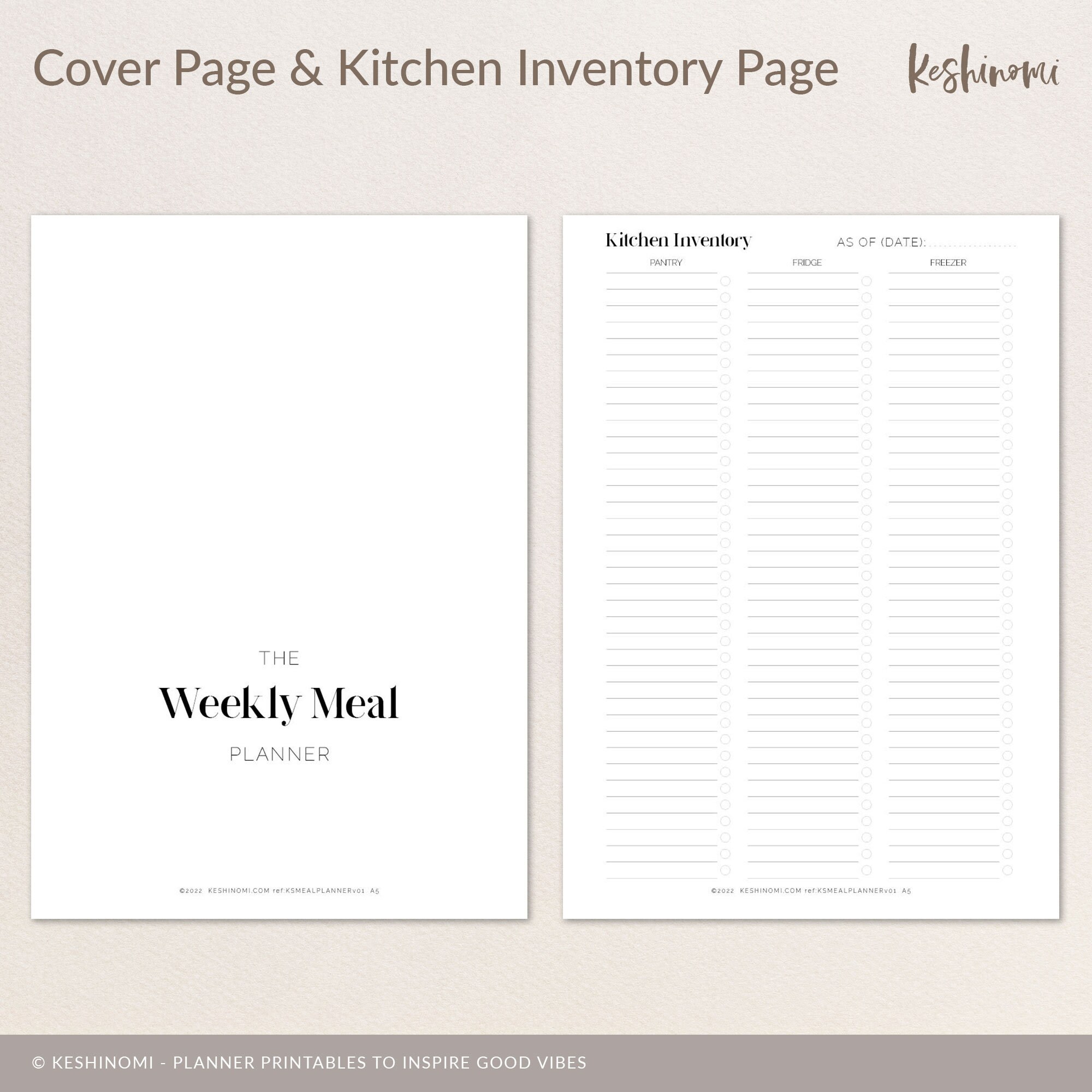 Weekly Meal Planner Bundle, PRINTABLE A5 Inserts. Grocery List Plus Mon ...