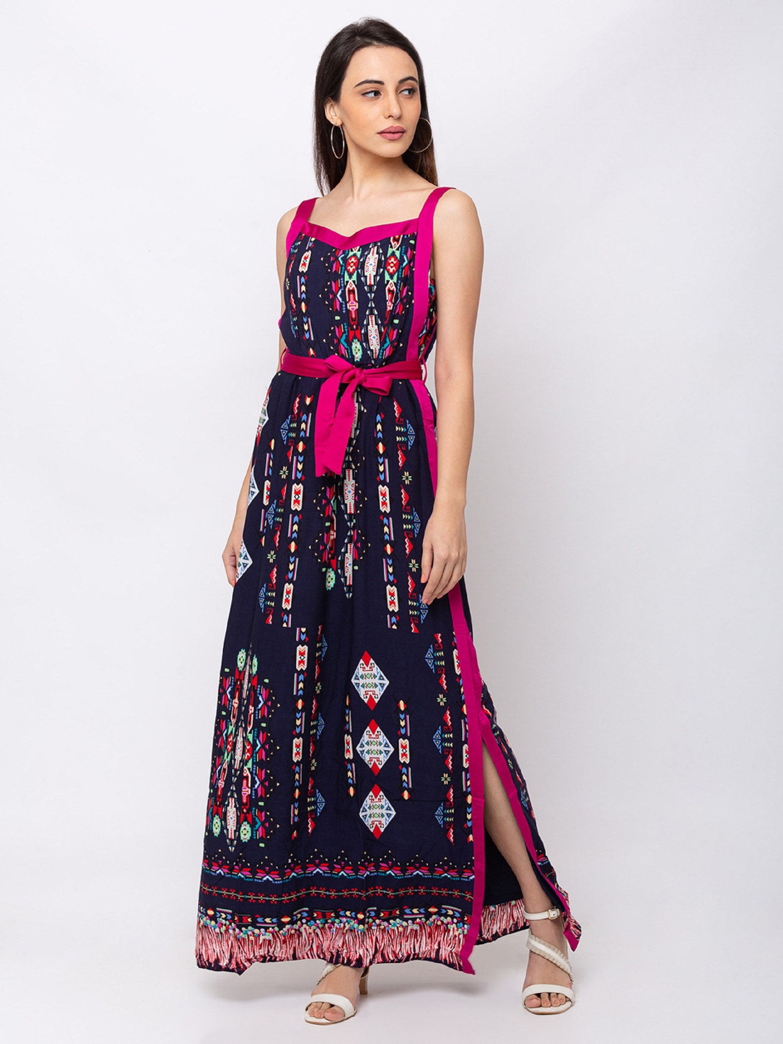 Indian Sleeveless Maxi Dress for Women, Multicolor Printed Maxi Dress ...