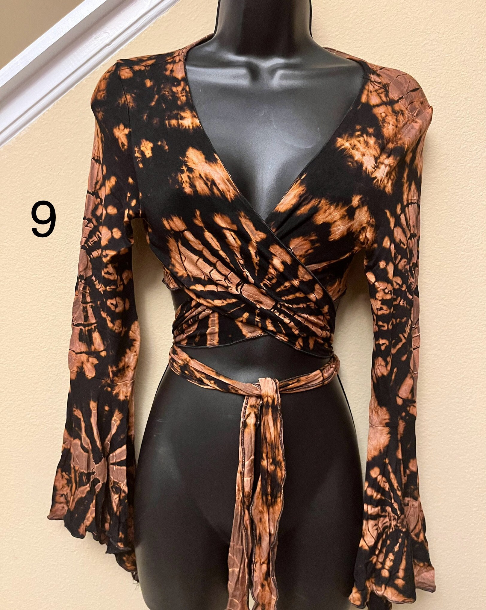 Bell Tie Top, Long Sleeve Crop Top, Angel Wing Bell Sleeve Tie Dye Top ...