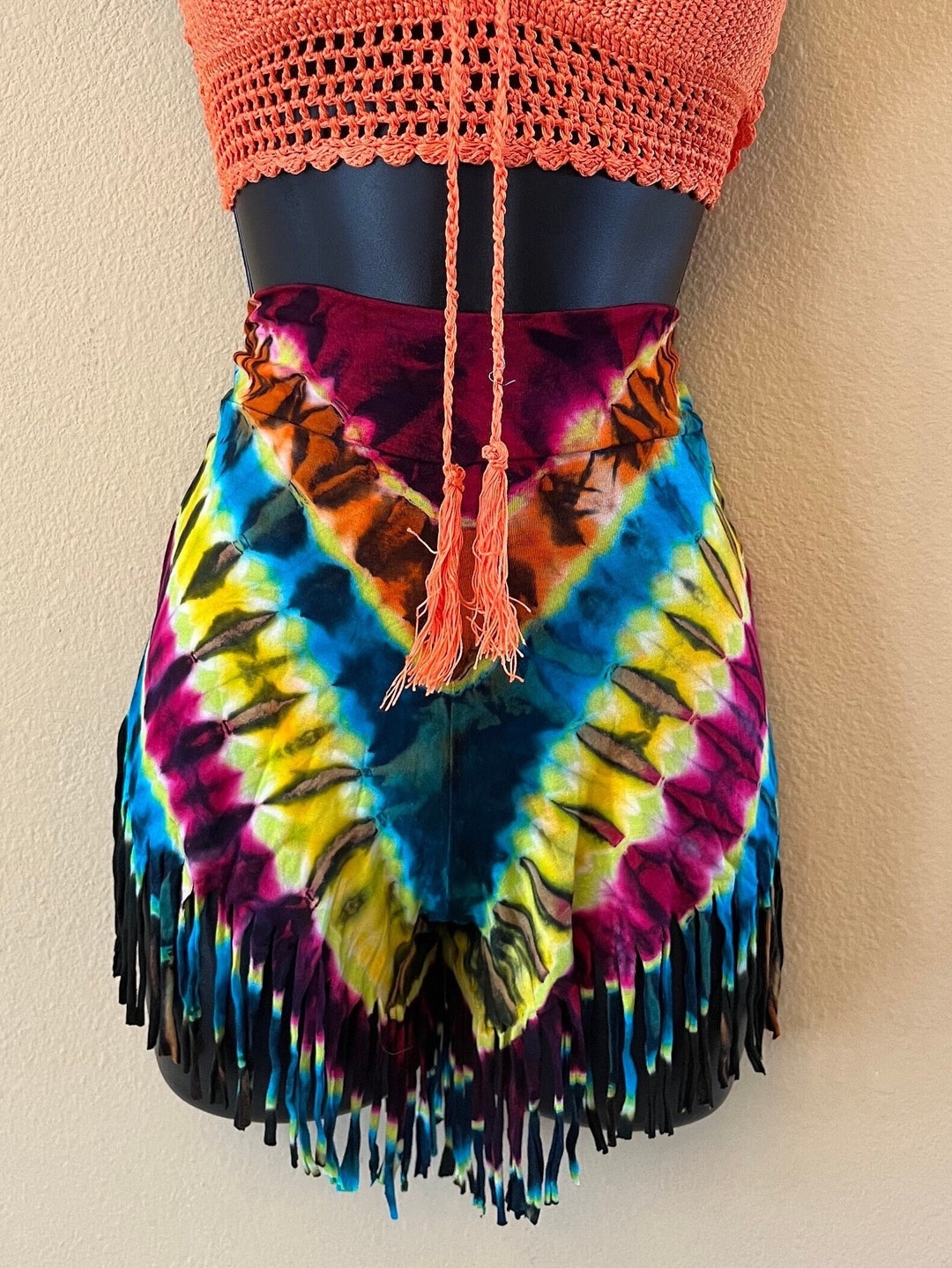 Women's Tie Dye Fringe Shorts, Summer Short, Festival, Rave, Yoga, Gym ...