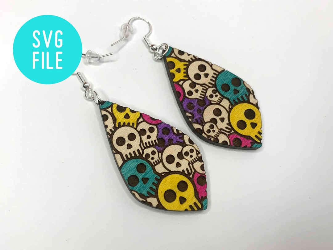 Skull Earring SVG, Halloween Laser Cut File, Gothic Jewelry Laser File ...