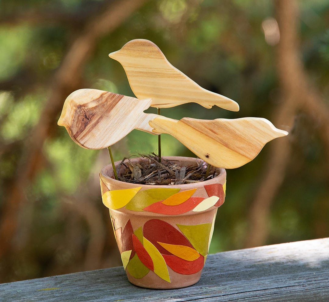 Handcrafted Aspen Bird Garden Stakes - Chickadee, Nuthatch, Junco - Set ...