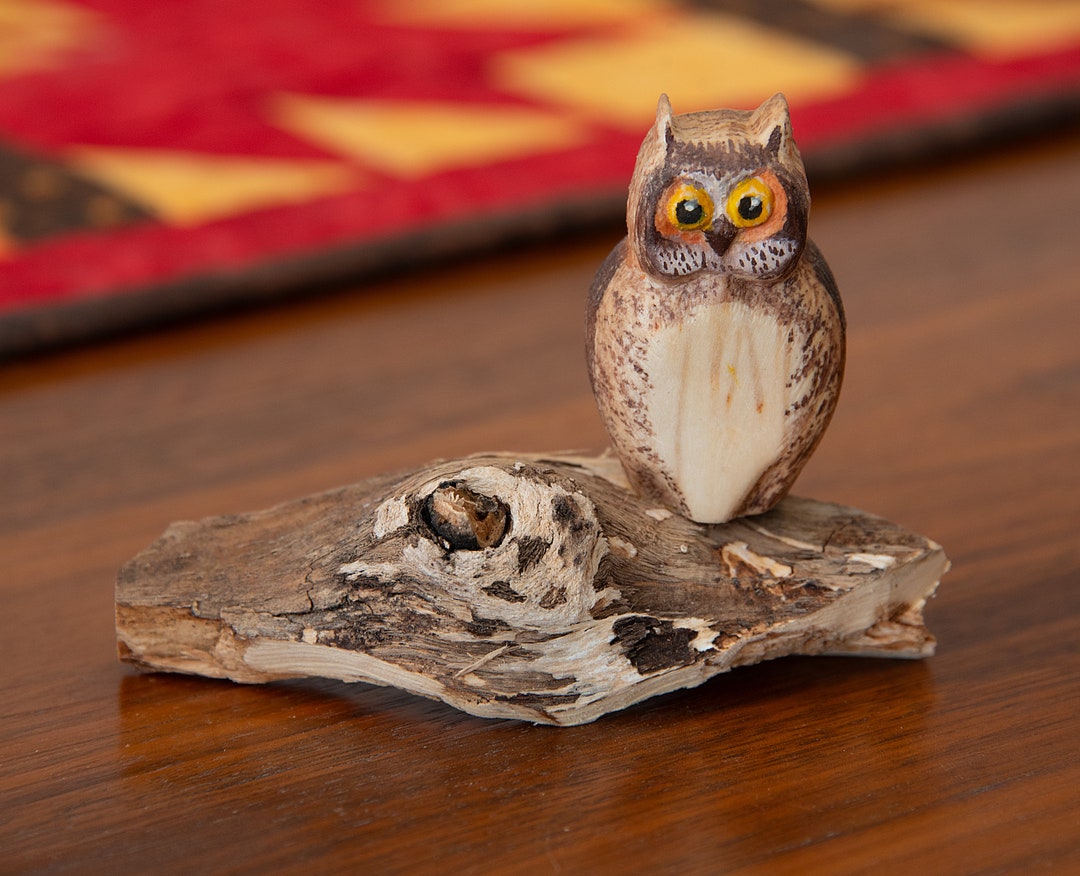 Hand-painted Aspen Wood Owl Carving on Found Wood Perch - Etsy