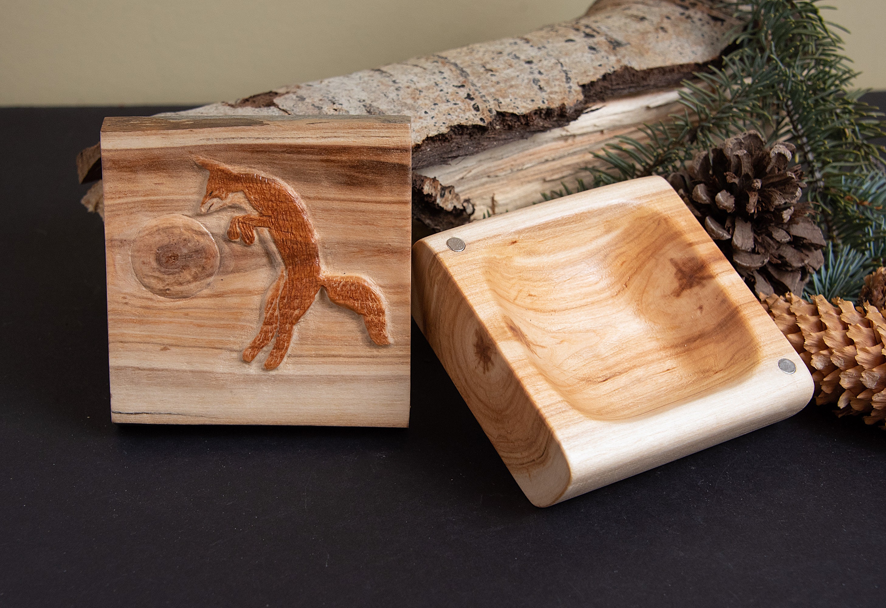 Box With Carved Fox Design, Wood Box, Wooden Box, Measures About 4 ...