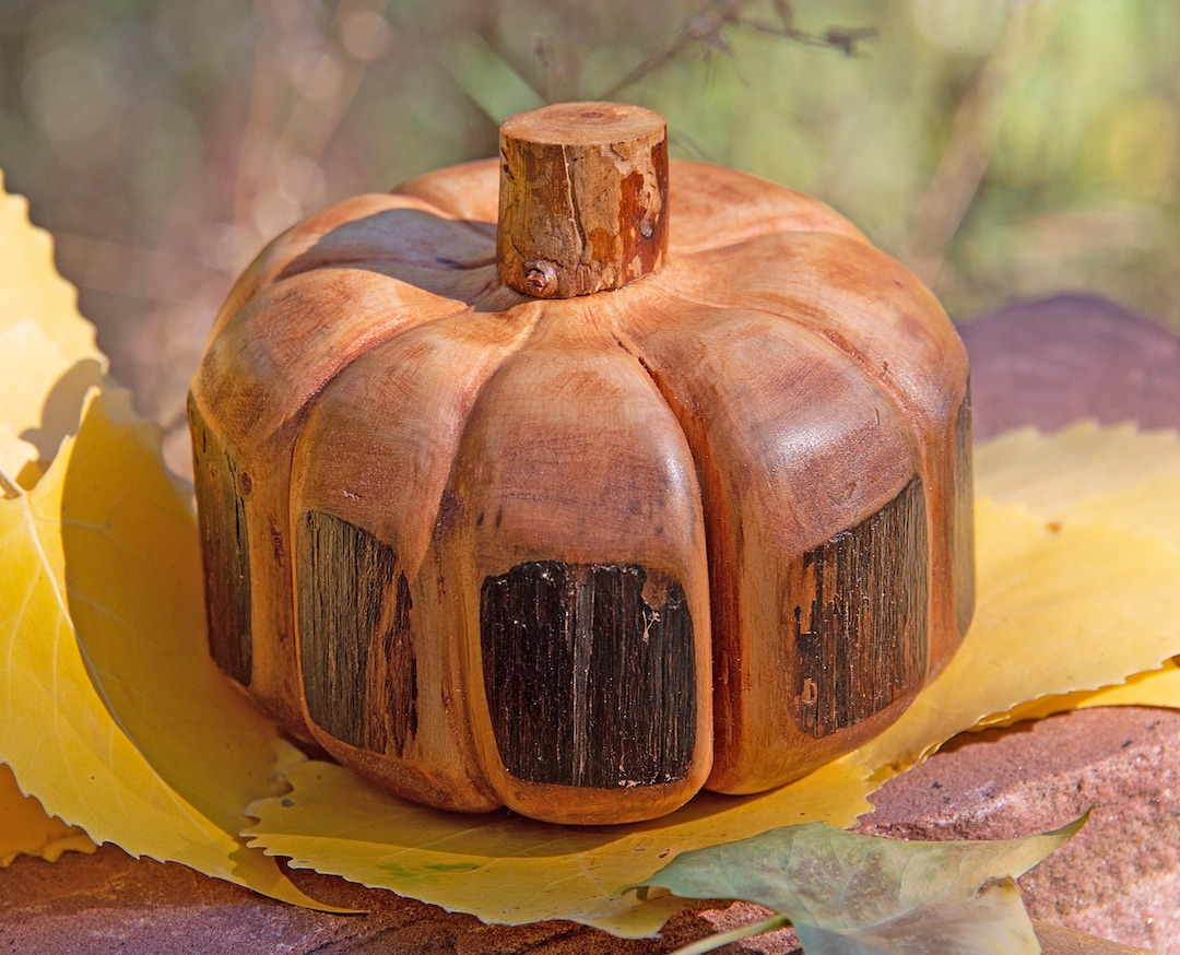 Handcrafted Pumpkin Carved of Aspen With Pine Stem, Measures About 4.5 ...