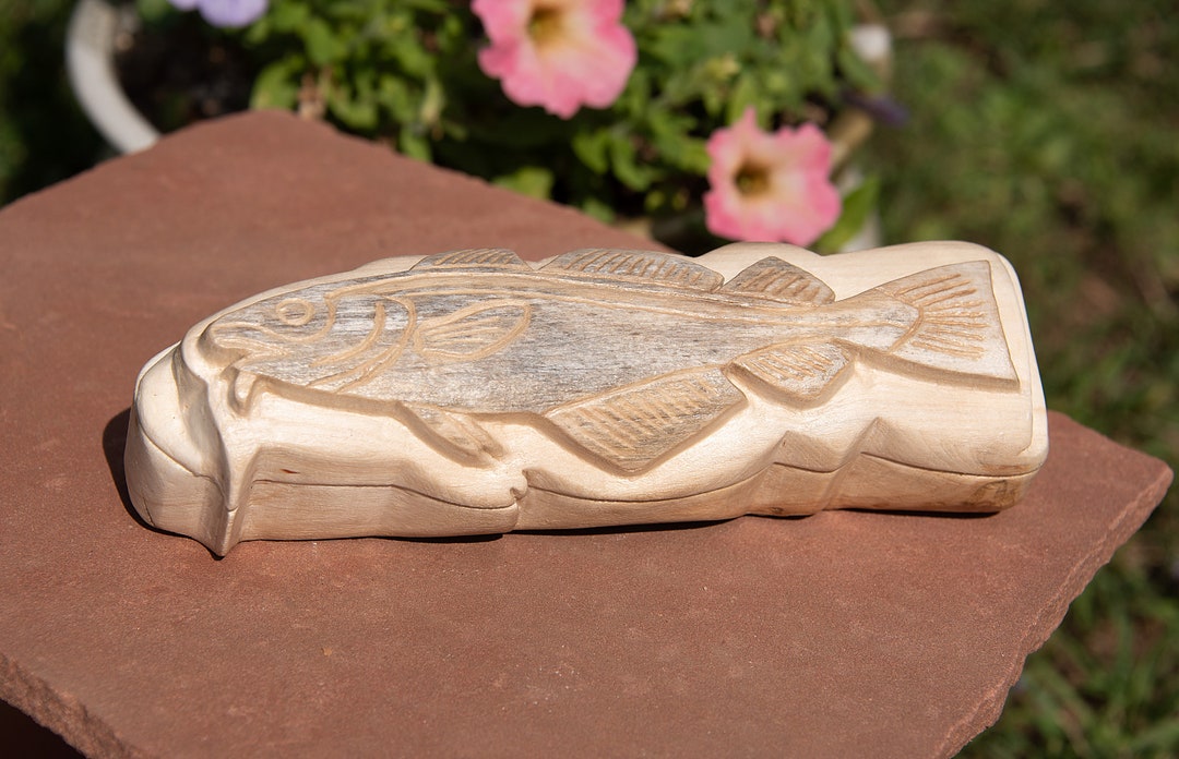 Box, Wood Box, Wooden Box, Carved in the Shape of a Fish, Measures ...