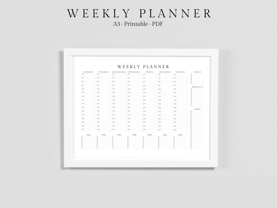 Weekly Planner, A3 Printable, Productivity, Minimalist, Clean, Elegant ...