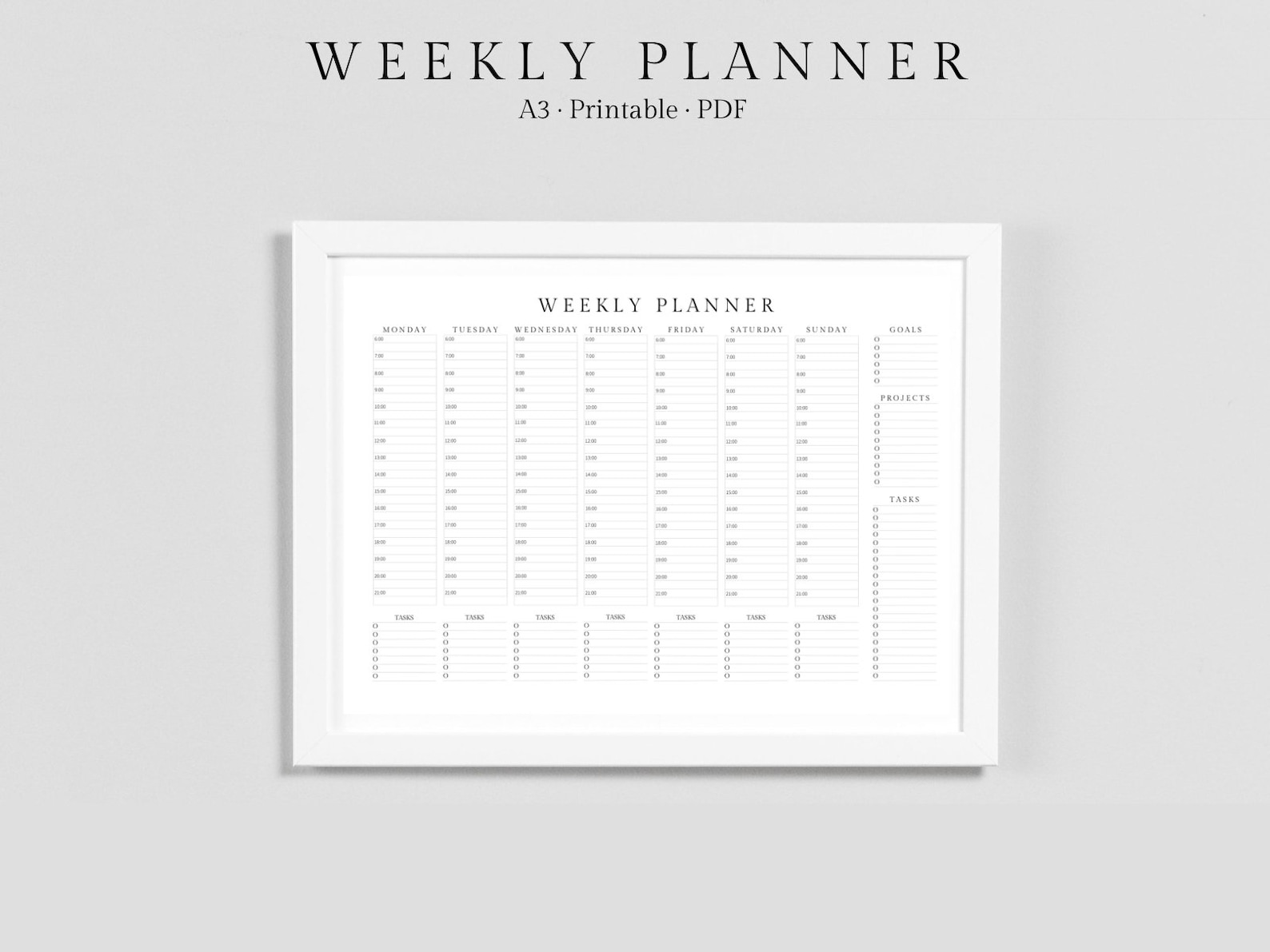 Weekly Planner, A3 Printable, Productivity, Minimalist, Clean, Elegant ...