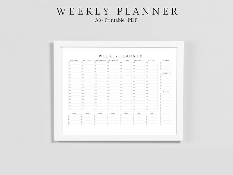 Weekly Planner, A3 Printable, Productivity, Minimalist, Clean, Elegant ...