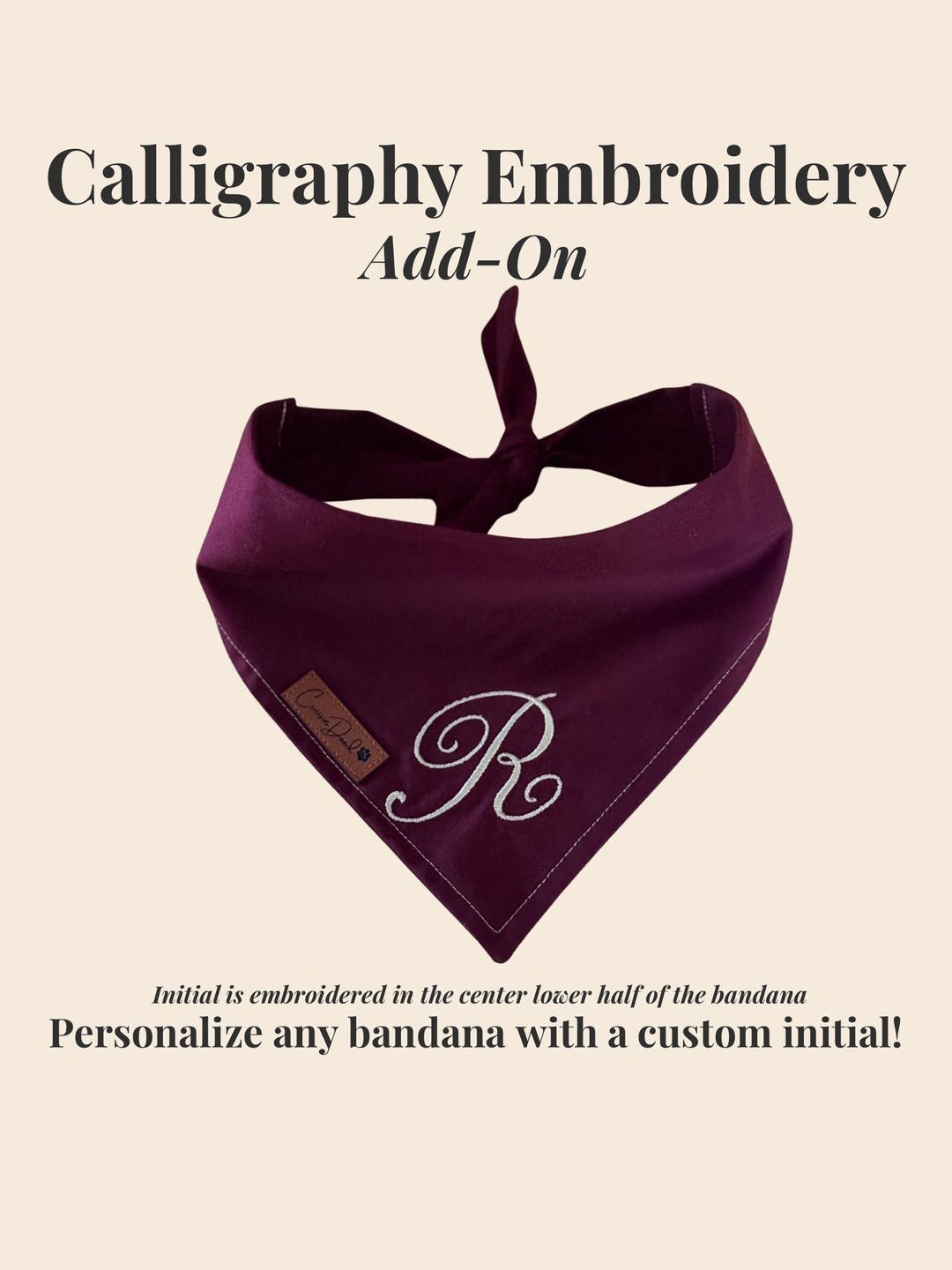 Add an Embroidered 1 Letter Monogram | Calligraphy | Bandana Sold ...