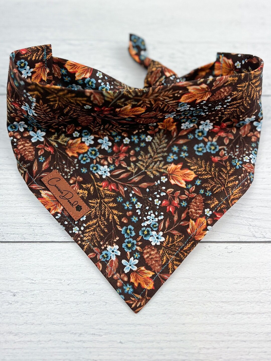 Brown Floral Dog Bandana: Fall Leaves Tie-on Bandana - Etsy