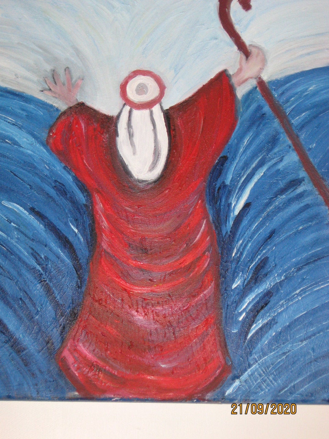 An Oil Painting on Canvas During the Parting of the Red Sea With Moshe ...