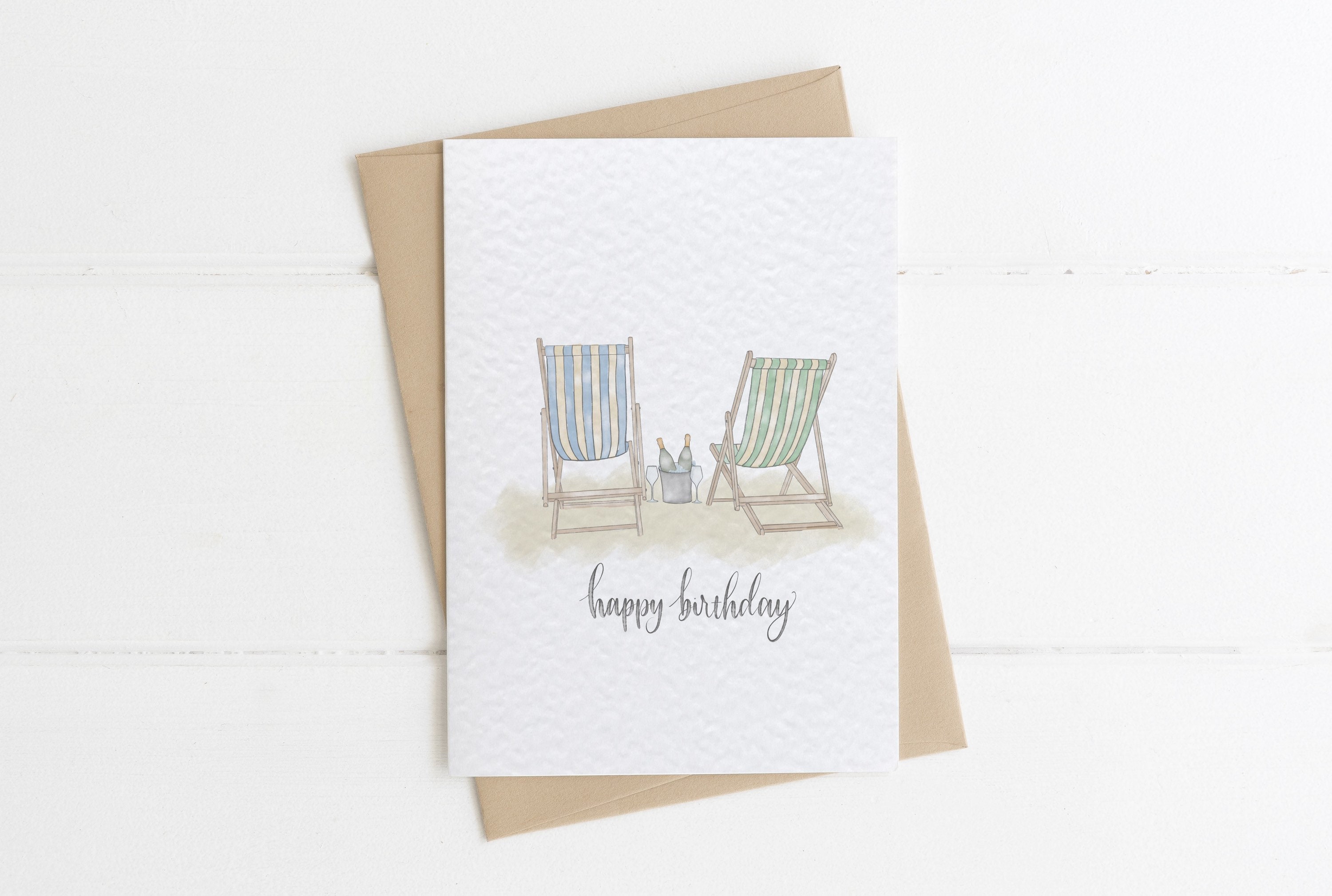 Watercolour Beach Birthday Card, Original Artwork Handmade Hammered ...