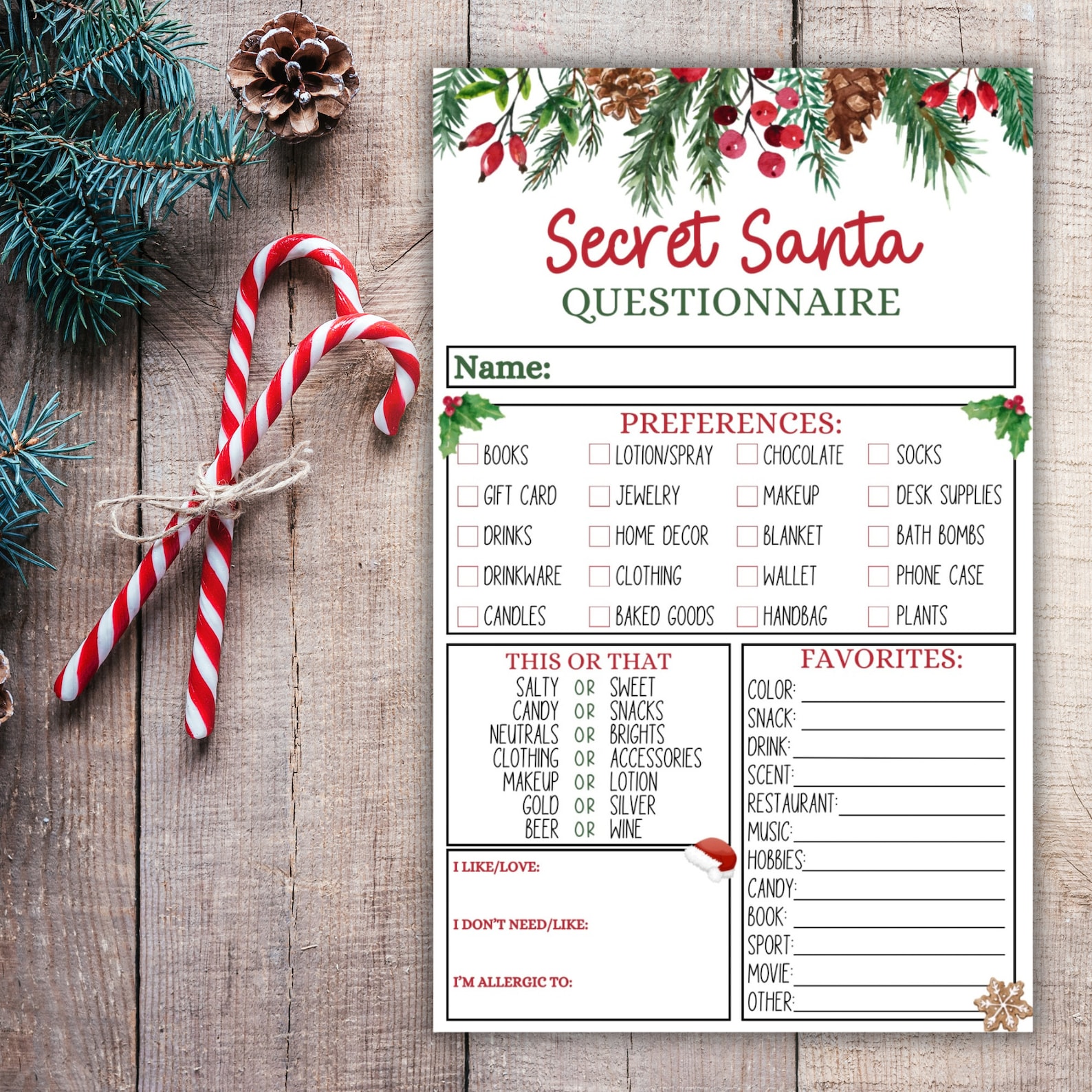 Christmas Secret Santa Exchange Questionnaire & Sign up Sheet ...