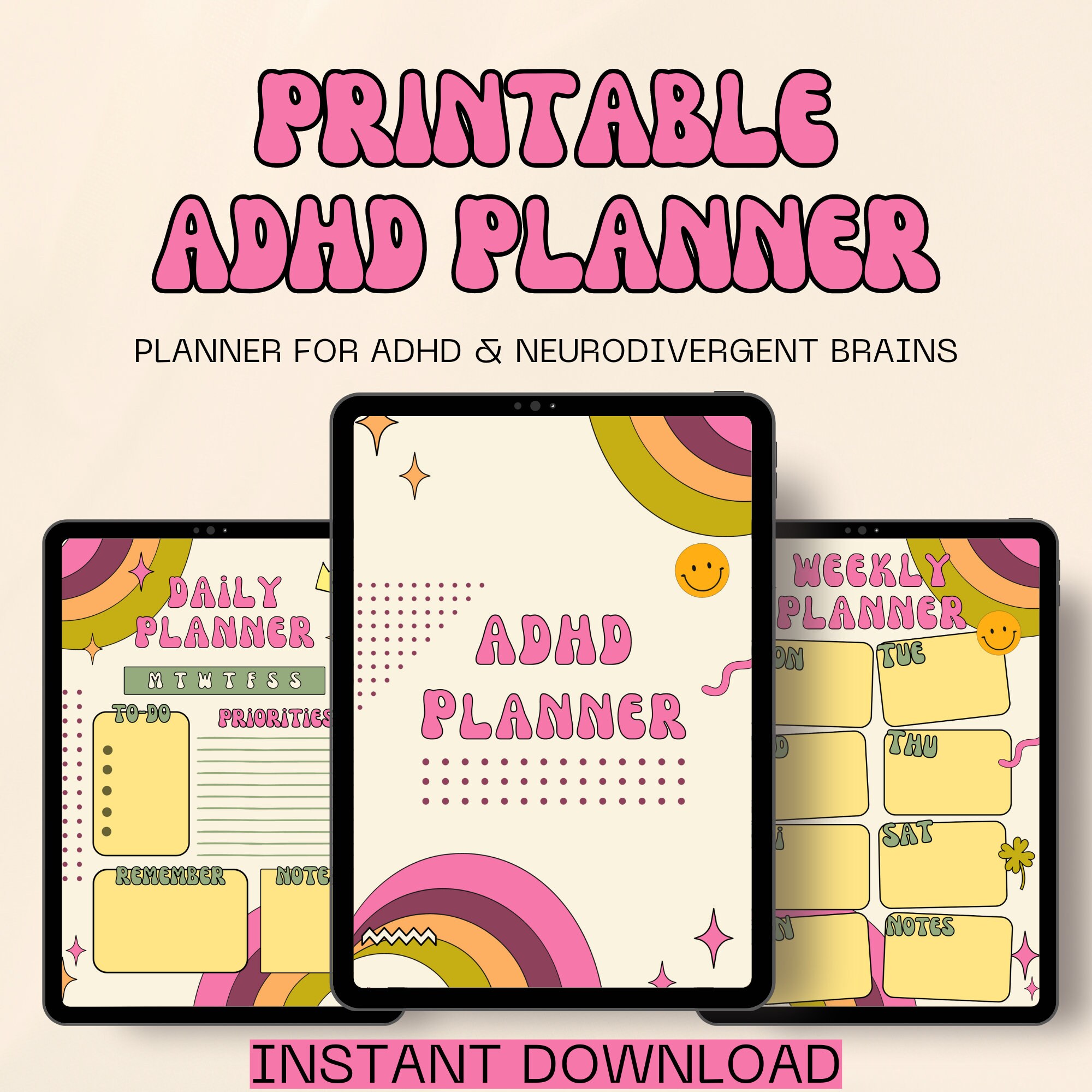 ADHD Printable Planner, ADHD Planner Adult Digital Download ...