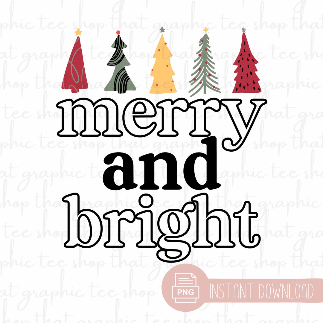 Merry and Bright PNG, Christmas Lights Digital Download, Retro Holiday ...