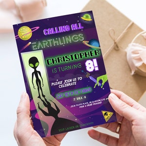 Editable Alien Birthday Invitation. Space Invasion Invitation for Party ...