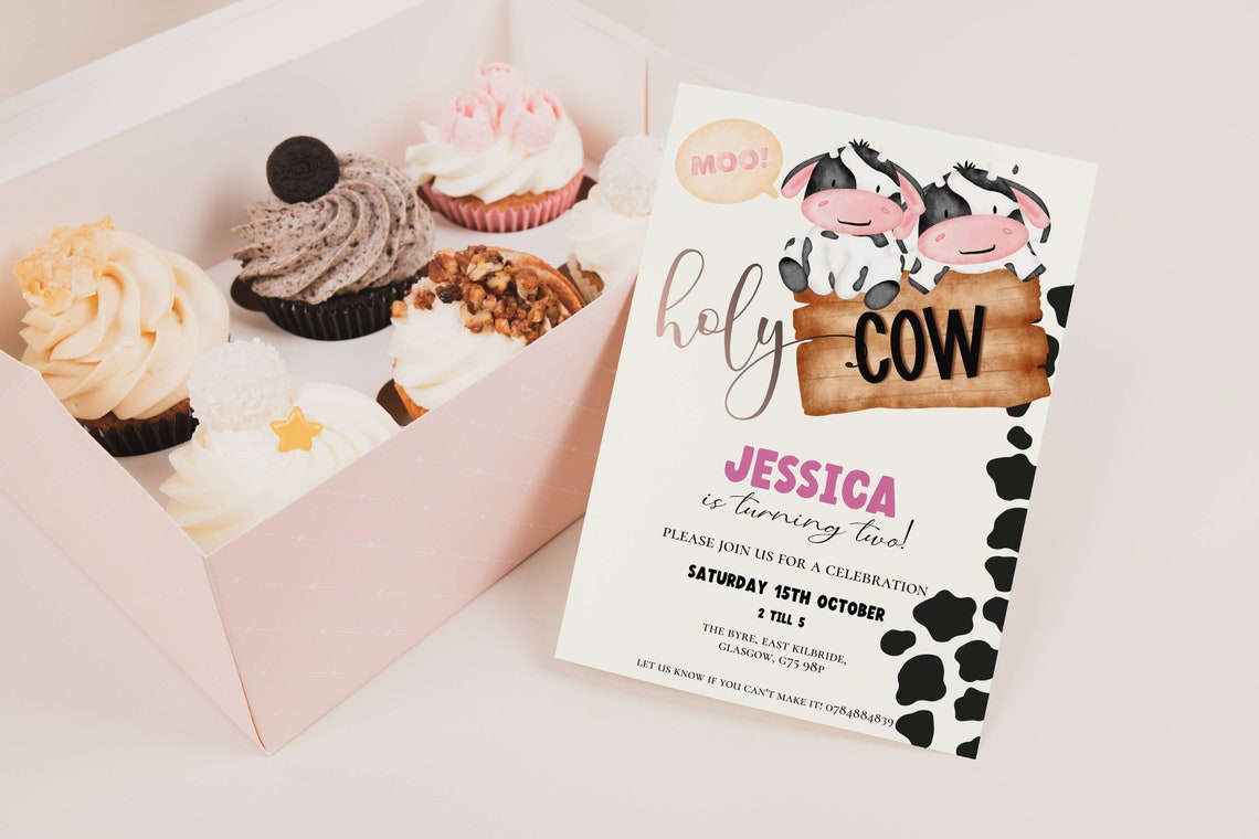 Editable Cow Birthday Party Invitation, Cow Print Party Invite ...