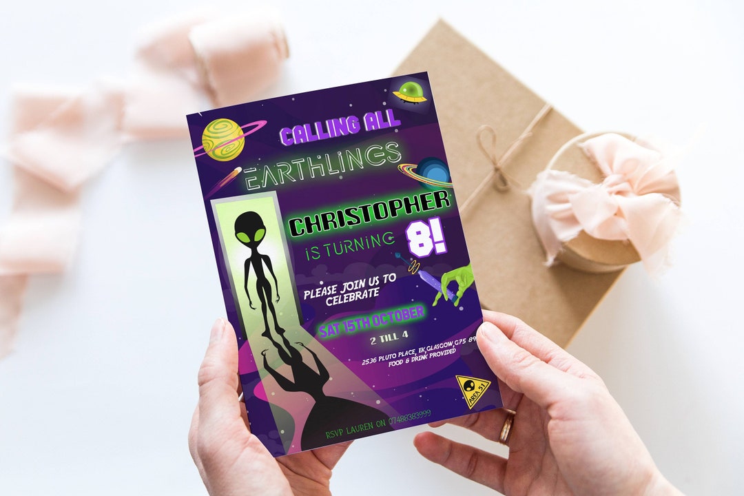 Editable Alien Birthday Invitation. Space Invasion Invitation for Party ...